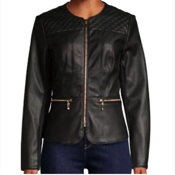 Ivanka Trump | Jackets & Coats | Ivanka Trump Black Faux Leather Jacket ...